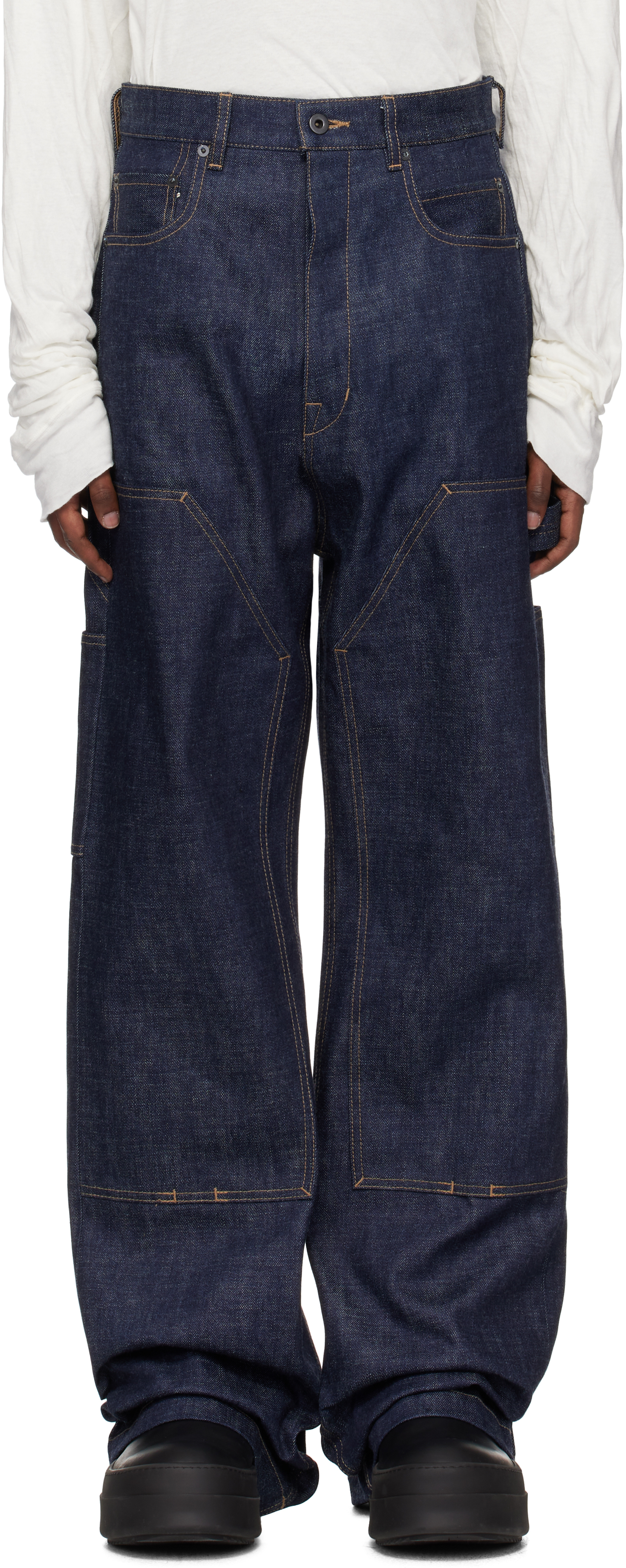 Rick Owens Indigo Porterville Double Knee Geth Cut Jeans In 26